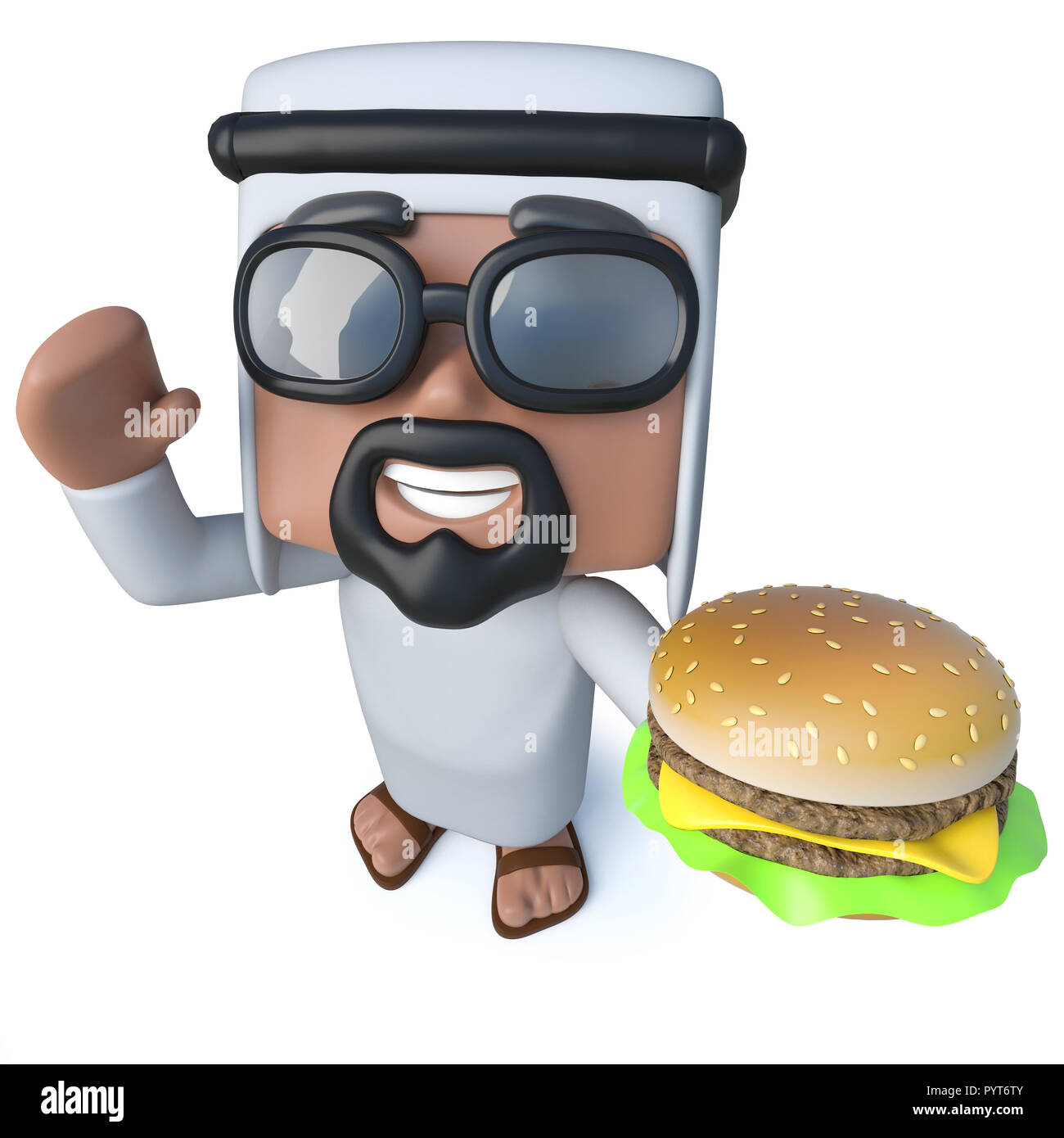 3d render of a funny cartoon Arab sheik character holding a ...