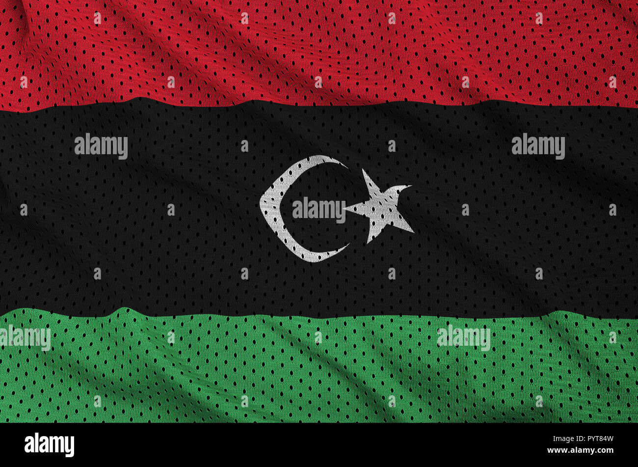 Libya flag printed on a polyester nylon sportswear mesh fabric with ...