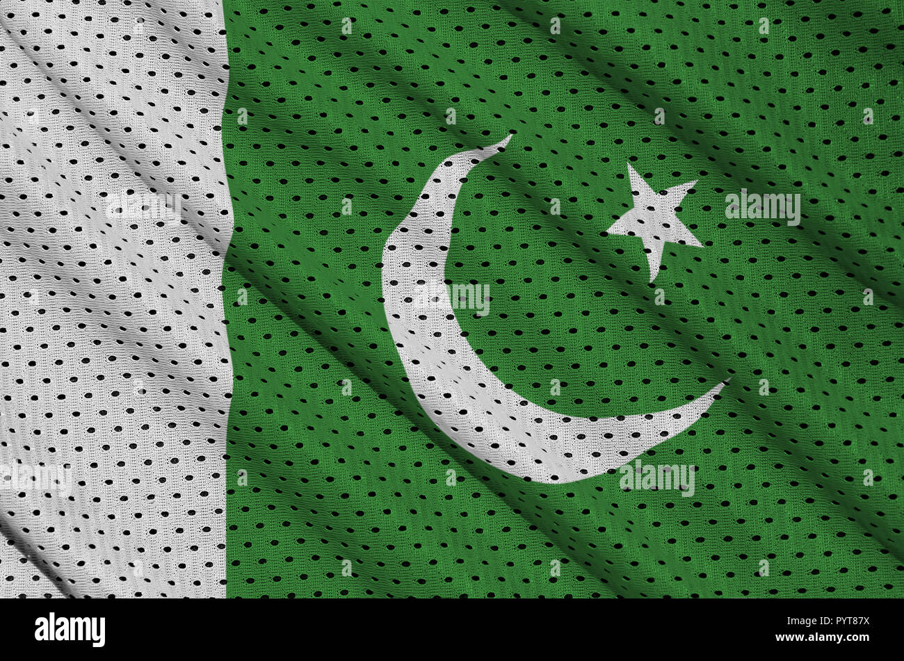 Pakistan flag printed on a polyester nylon sportswear mesh fabric with ...