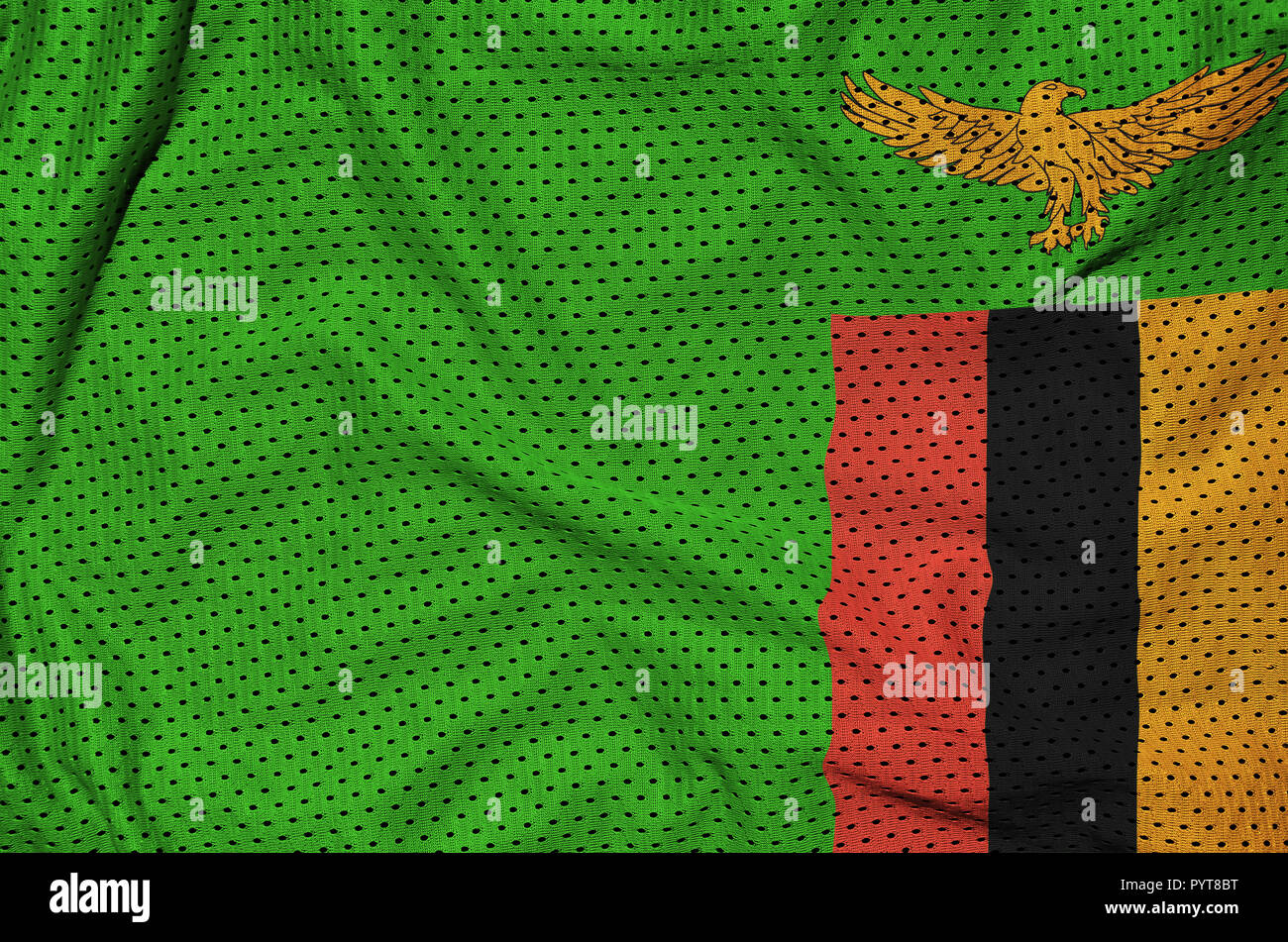 Zambia flag printed on a polyester nylon sportswear mesh fabric with ...