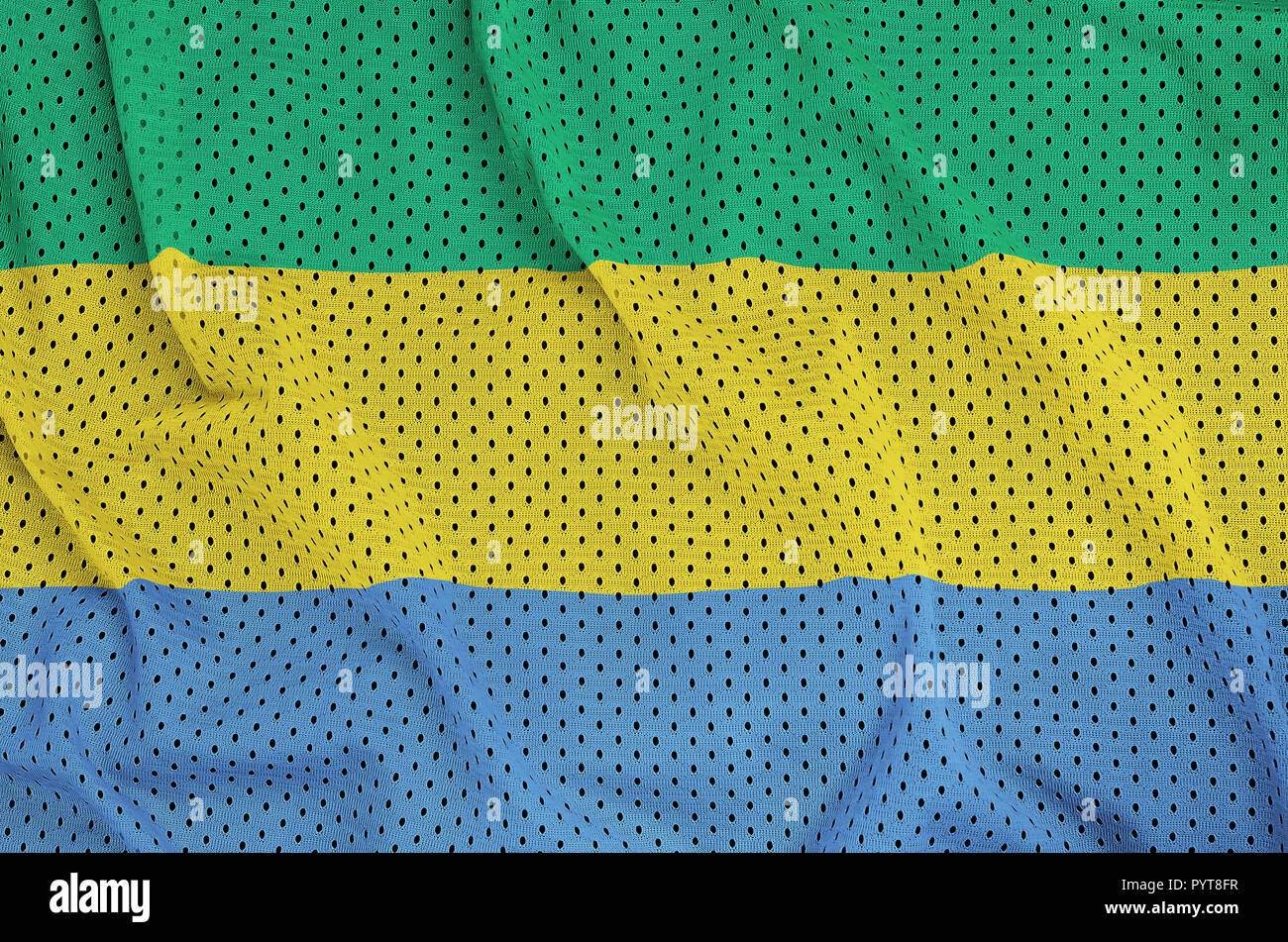 Gabon flag printed on a polyester nylon sportswear mesh fabric with ...