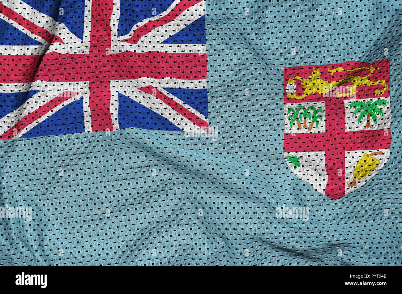 Fiji flag printed on a polyester nylon sportswear mesh fabric with some ...