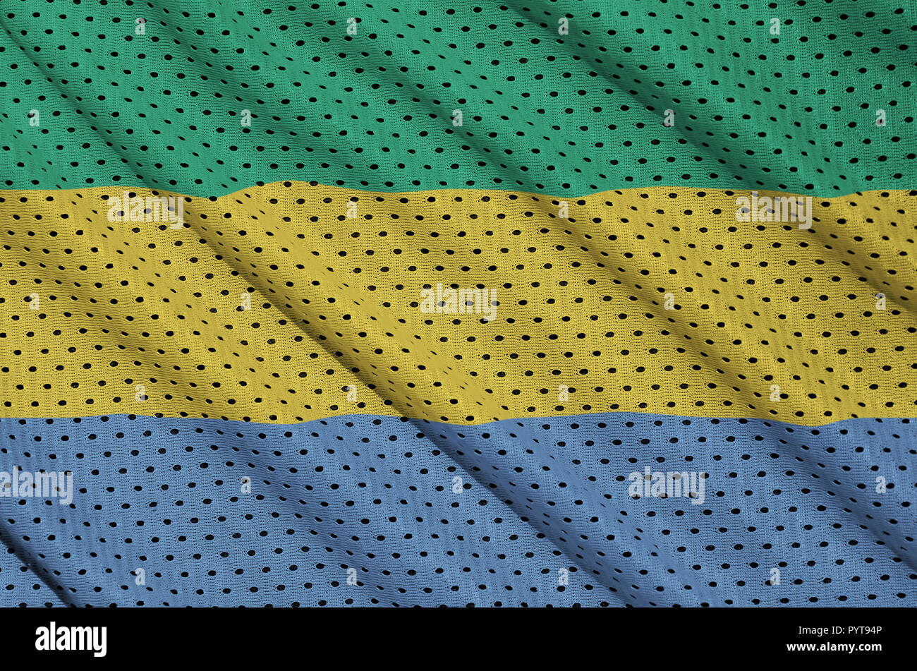 Gabon flag printed on a polyester nylon sportswear mesh fabric with ...