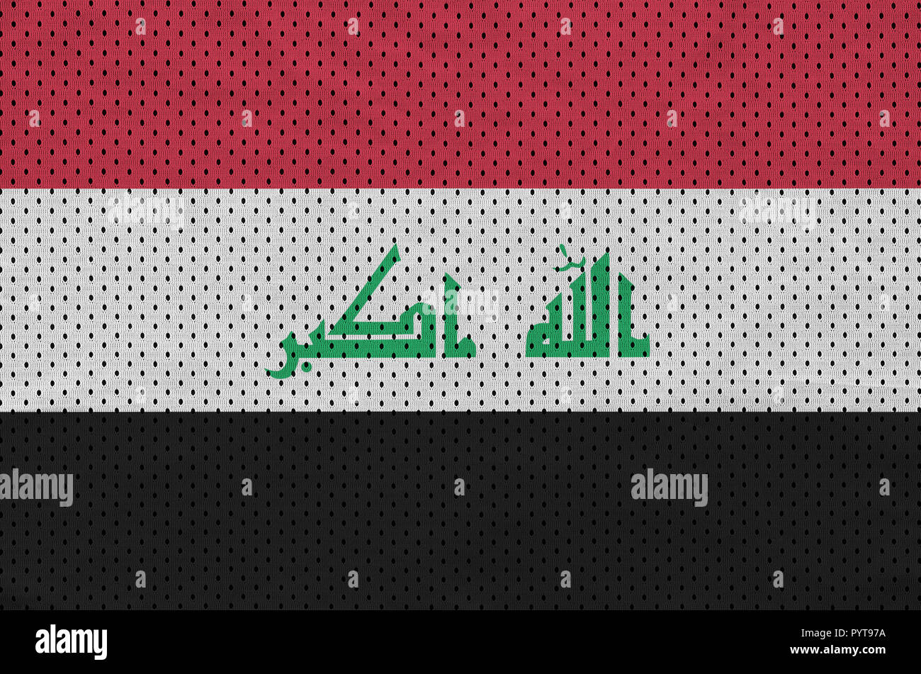 Iraq flag printed on a polyester nylon sportswear mesh fabric with some ...