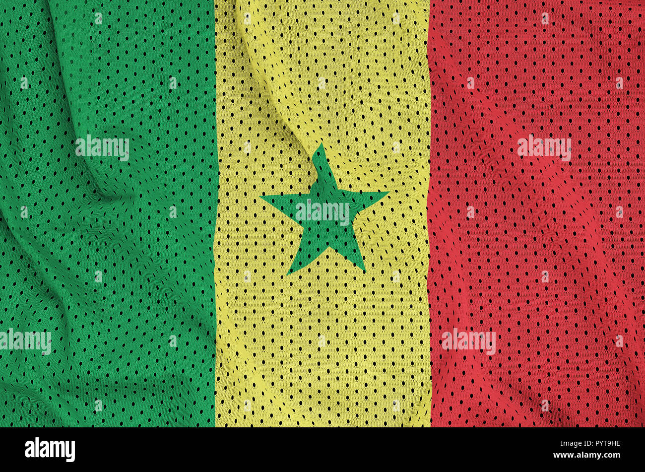Senegal flag printed on a polyester nylon sportswear mesh fabric with ...