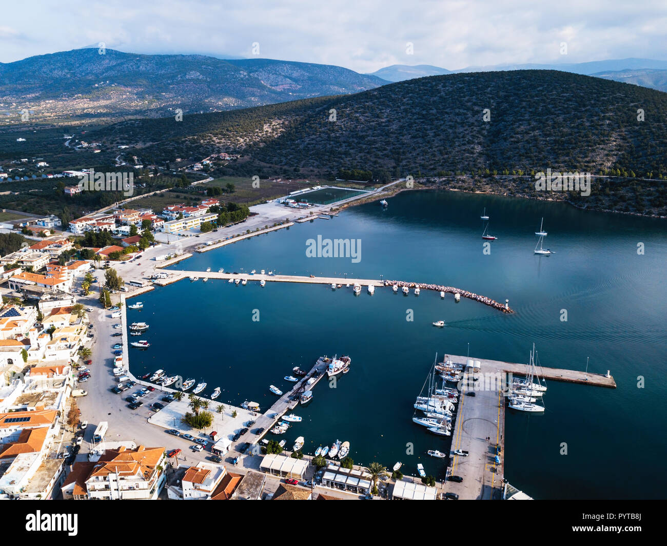 Aerial view of Ermioni Marina in Aegean sea, Greece Stock Photo - Alamy