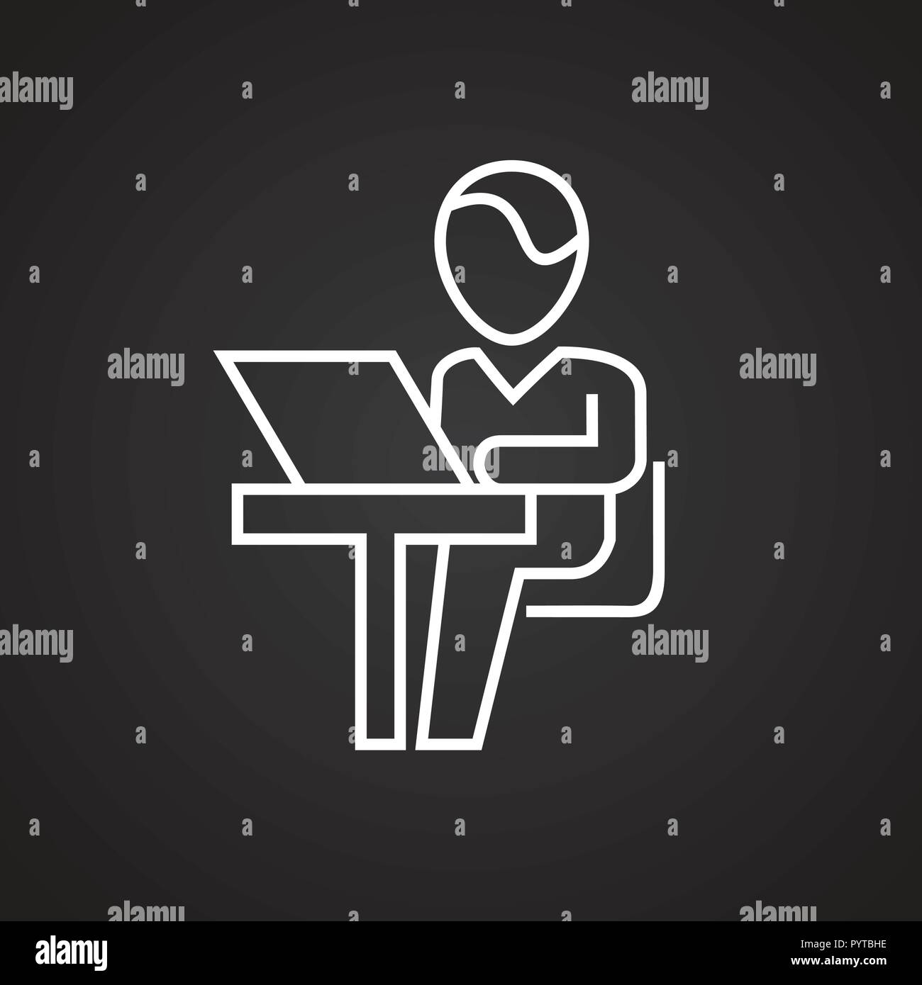 Business personnel working on computer thin line on black background ...