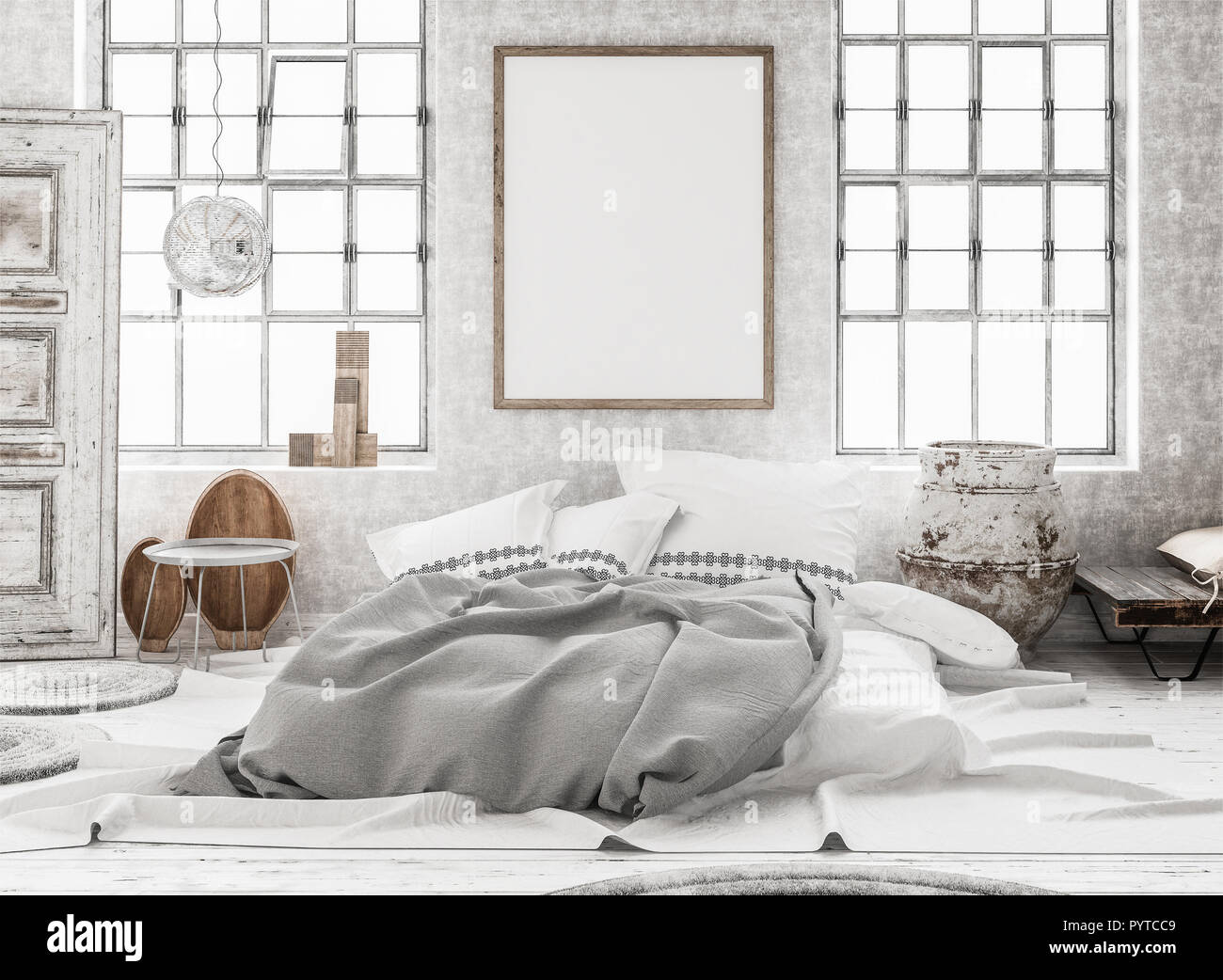 Mock-up poster in shabby interior background, Scandinavian style, 3d ...