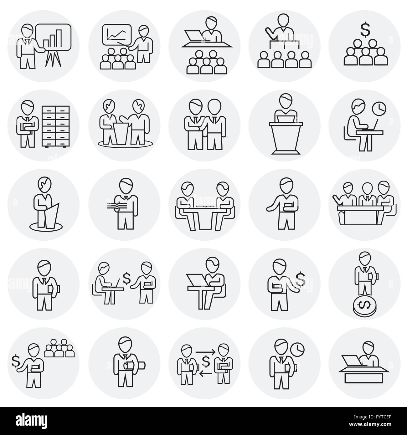 Business collaboration thin line set circles white background Stock ...