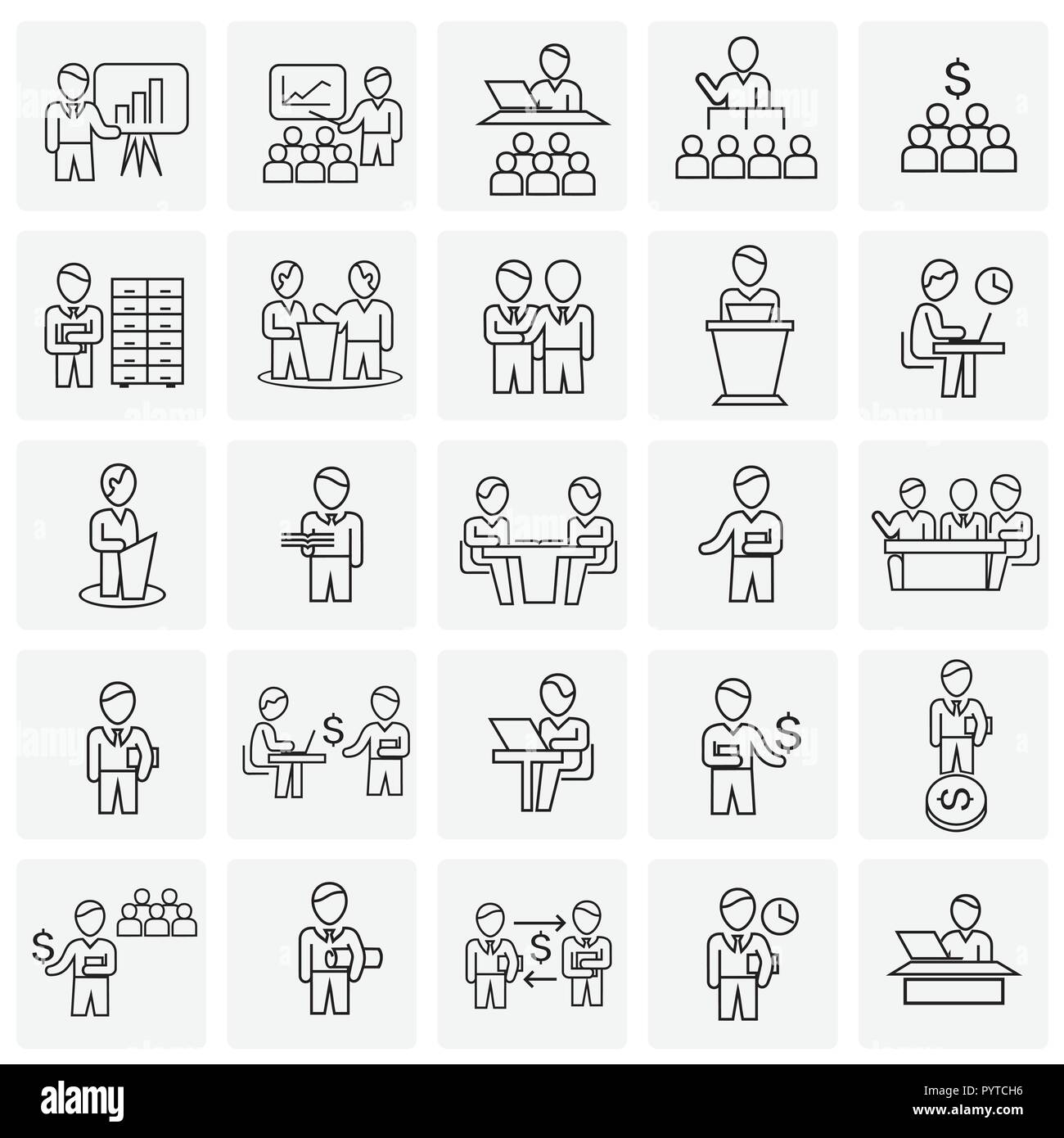 Business collaboration thin line set on squares background Stock Vector ...