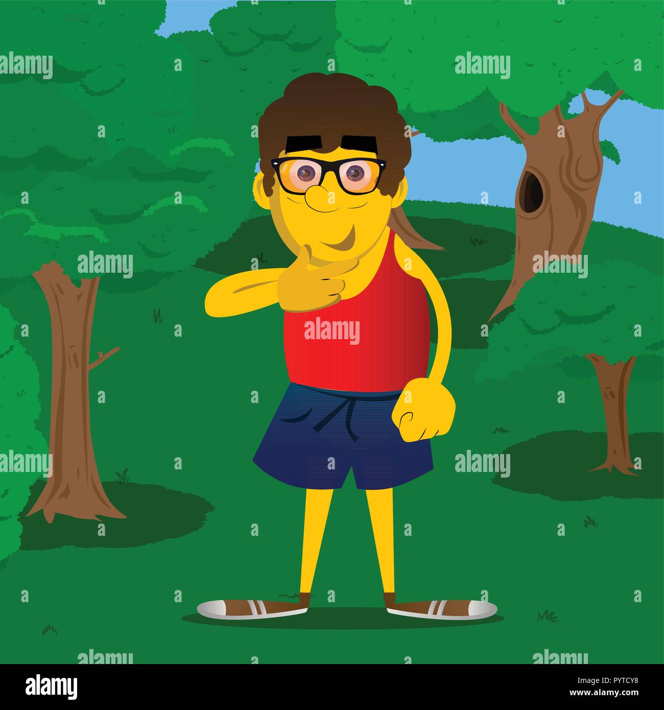 Yellow man thinking or pointing to his left side. Vector cartoon ...