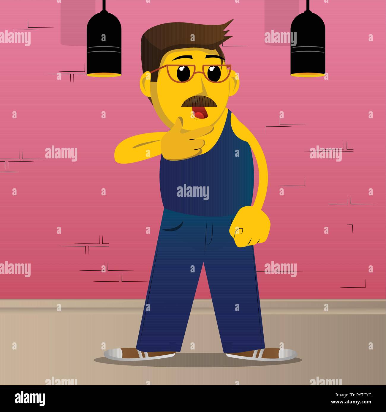 Yellow man thinking or pointing to his left side. Vector cartoon ...
