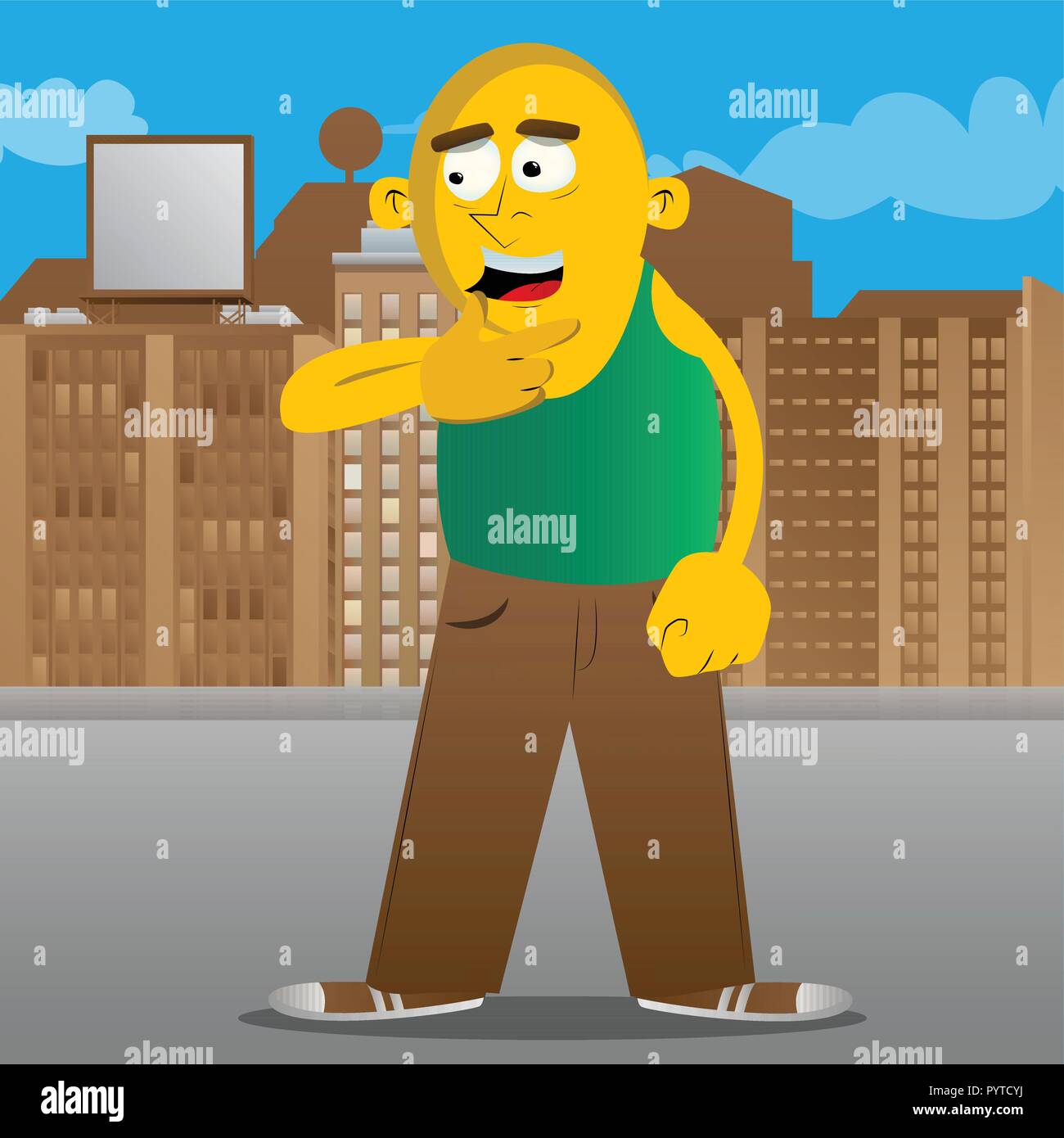 Yellow man thinking or pointing to his left side. Vector cartoon ...