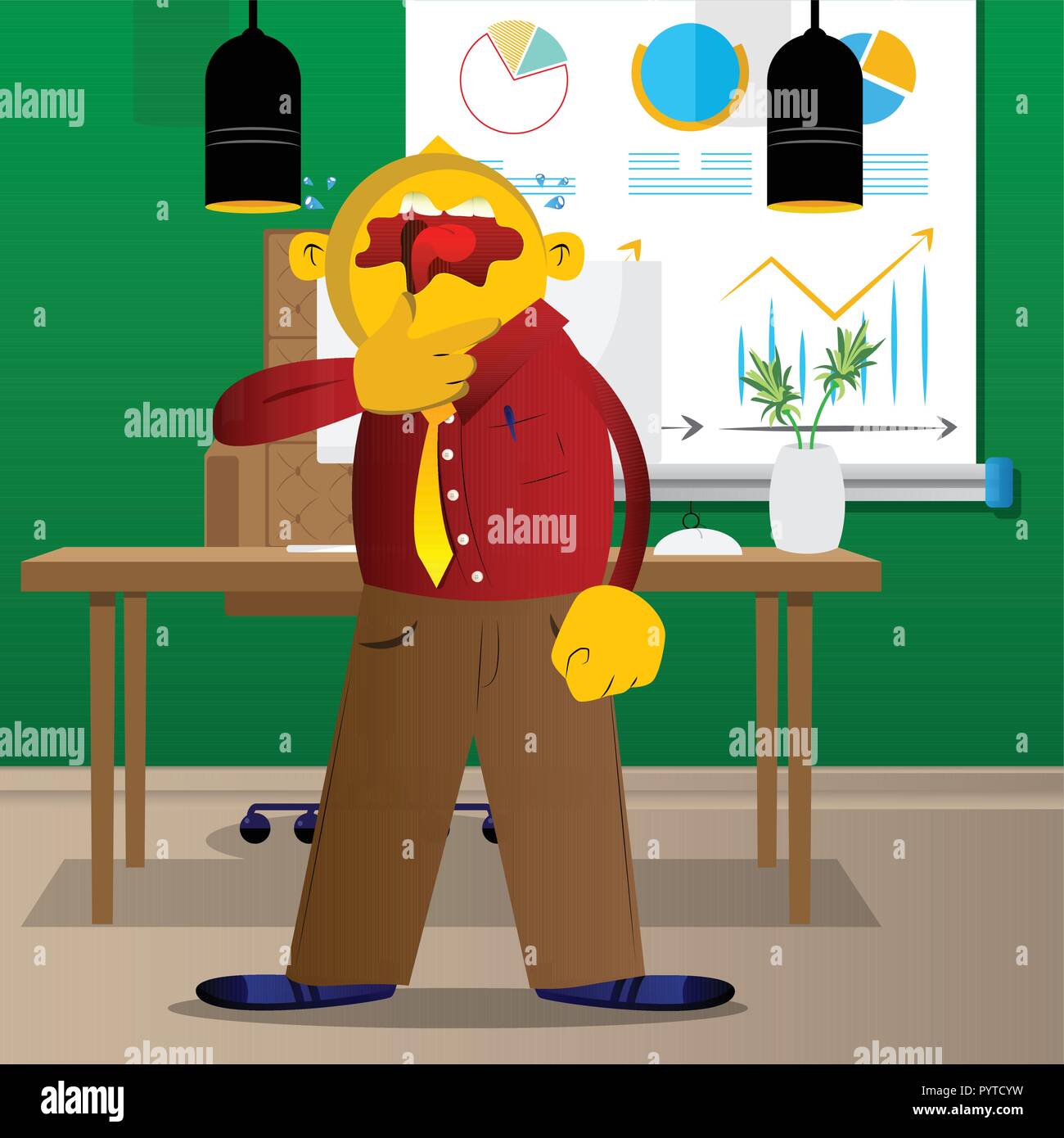 Yellow man thinking or pointing to his left side. Vector cartoon ...