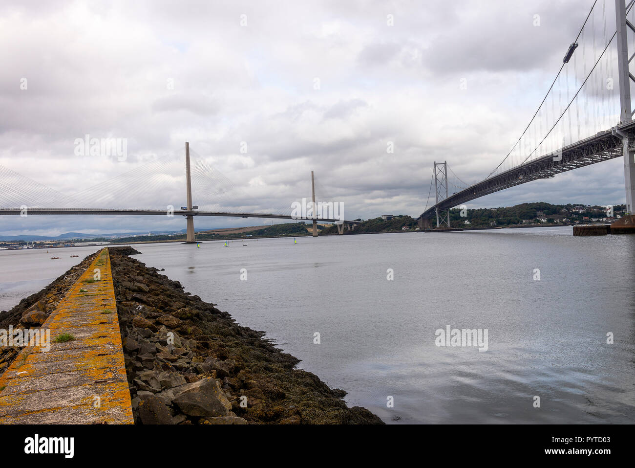 The Old and New Forth Road Bridges from Port Edgar South Queensferry ...