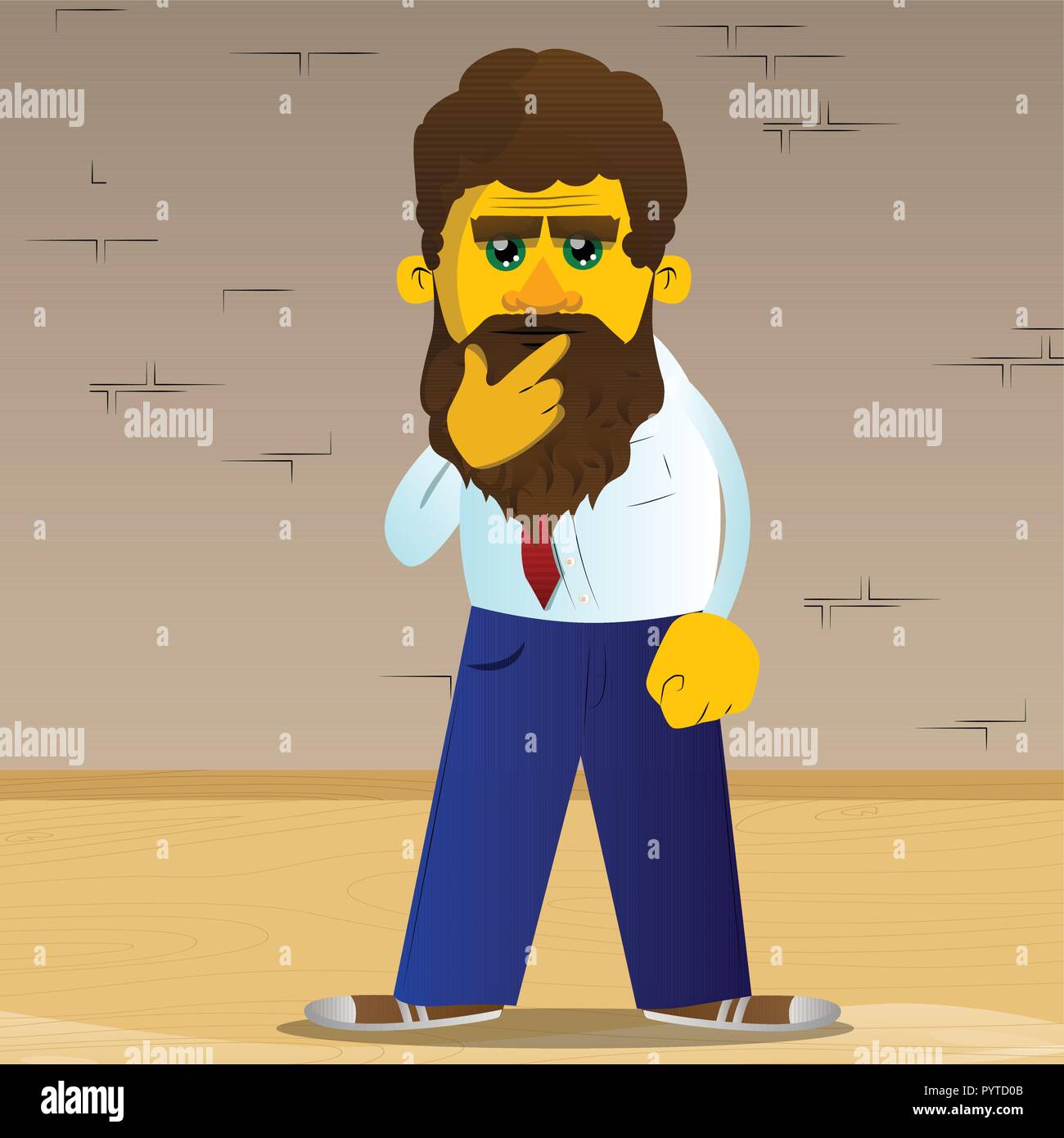 Yellow man thinking or pointing to his left side. Vector cartoon ...