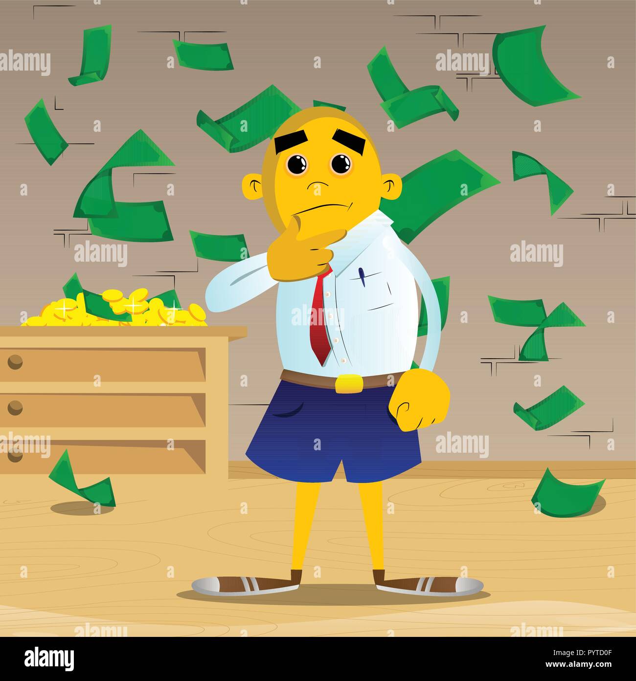 Yellow man thinking or pointing to his left side. Vector cartoon ...