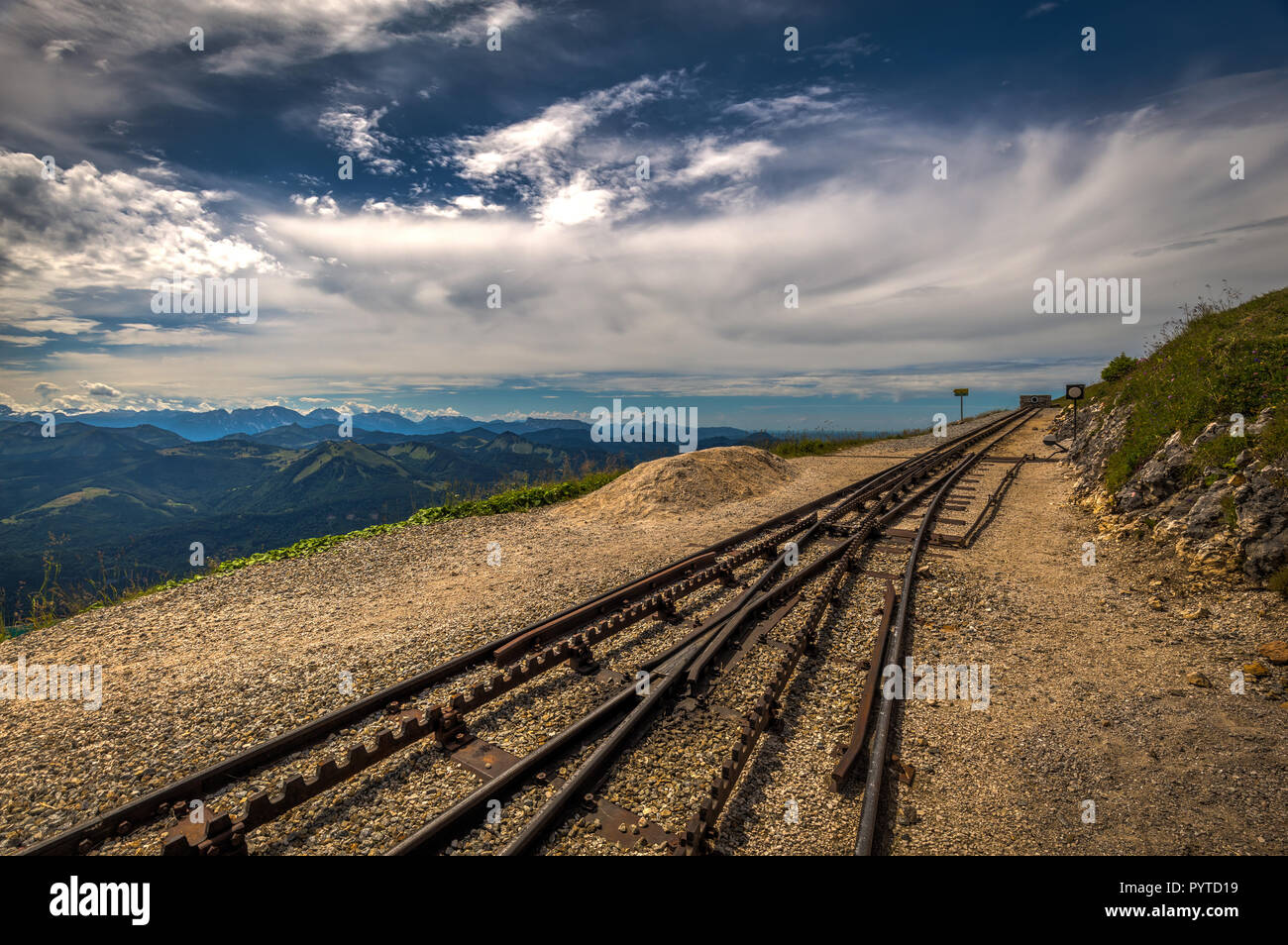 Alpine rack railway track to Schafberg, where steam train takes ...
