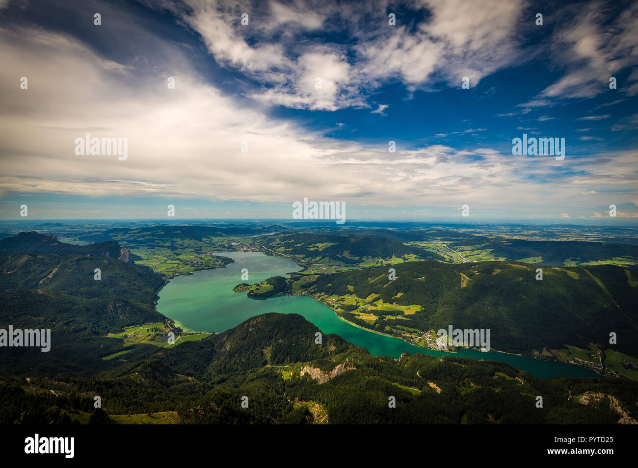 View of schafberg mountain with mondsee lake hi-res stock photography ...