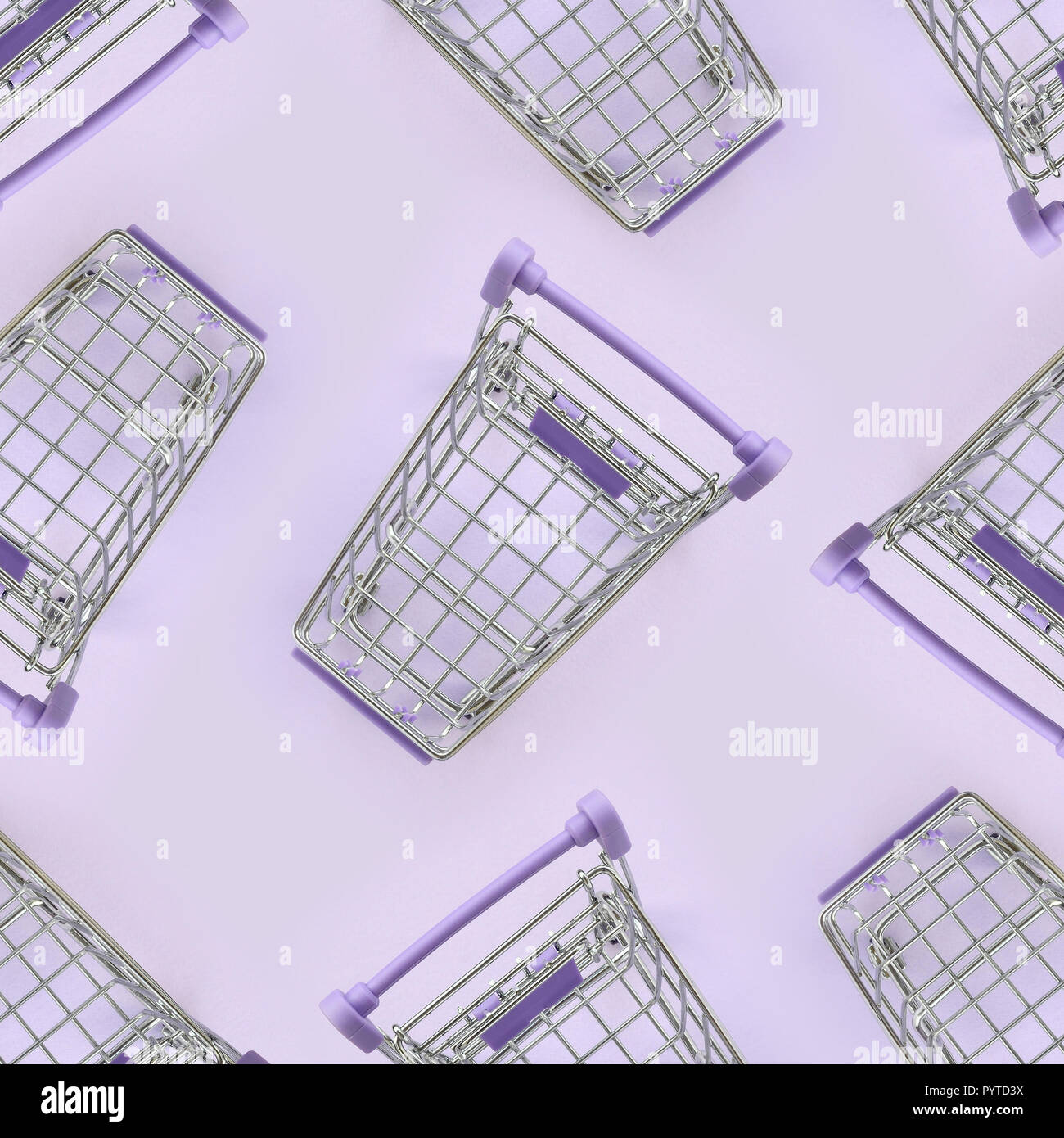 Pattern of many small shopping carts on a violet background. Minimalism ...