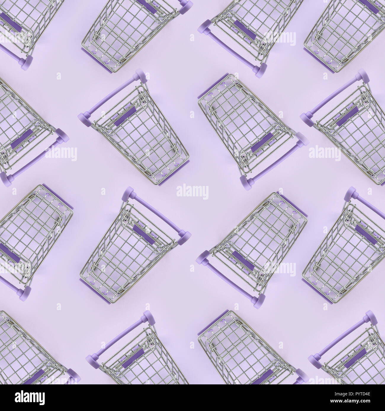 Pattern of many small shopping carts on a violet background. Minimalism ...