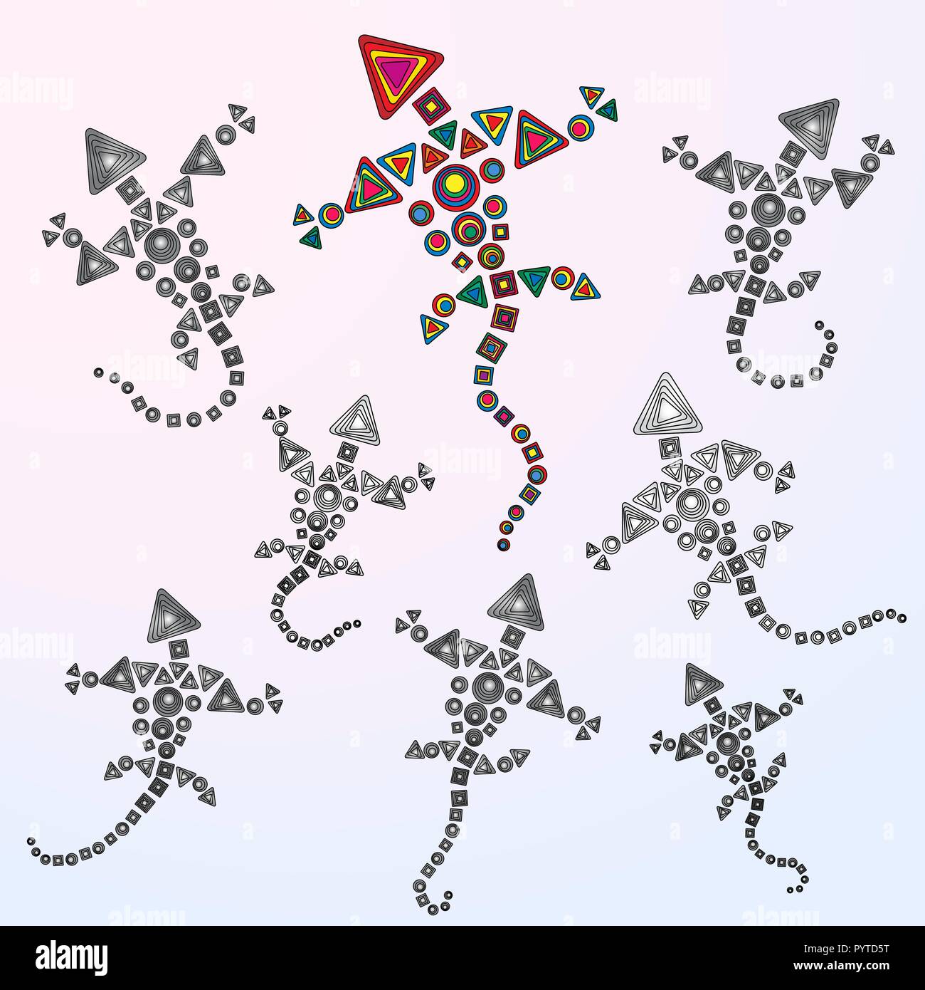 One colorful and six gray dragons. Vector illustration Stock Vector ...