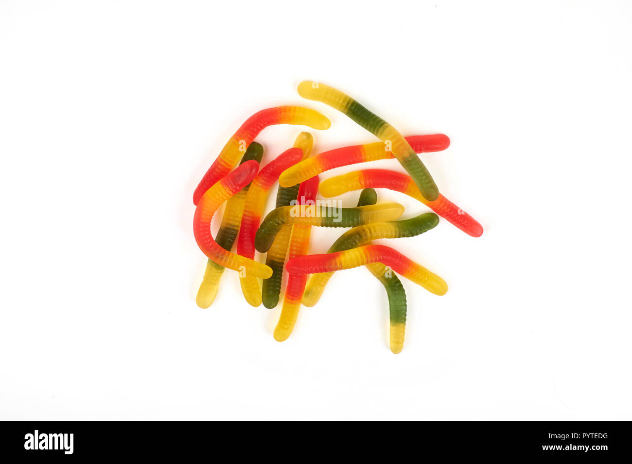 gummy jelly worm candy on a white background Stock Photo - Alamy