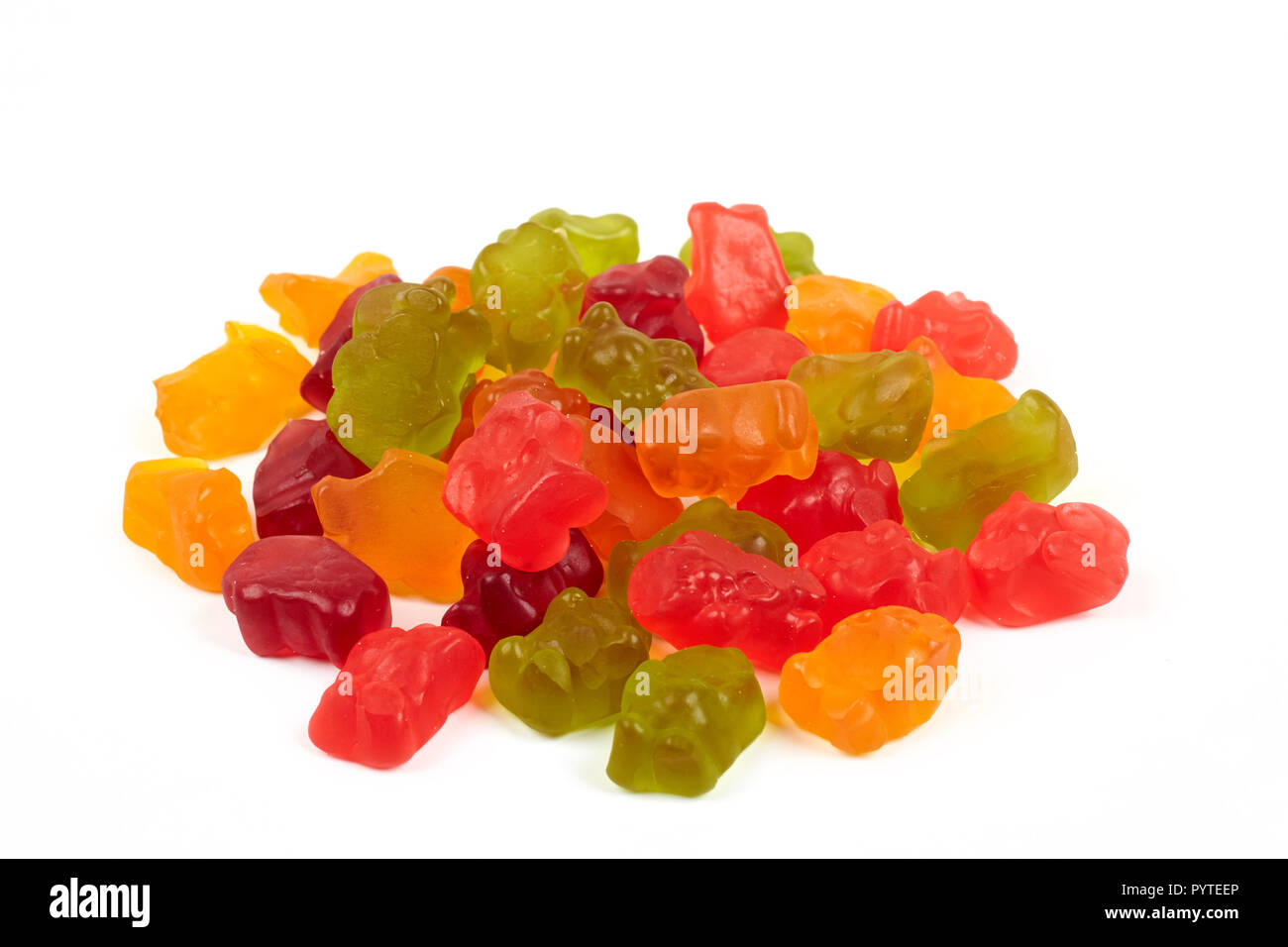 Colorful eat gummy bears jelly candy, isolated on white background ...