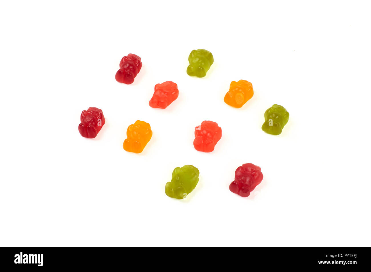 Colorful eat gummy bears jelly candy, isolated on white background ...