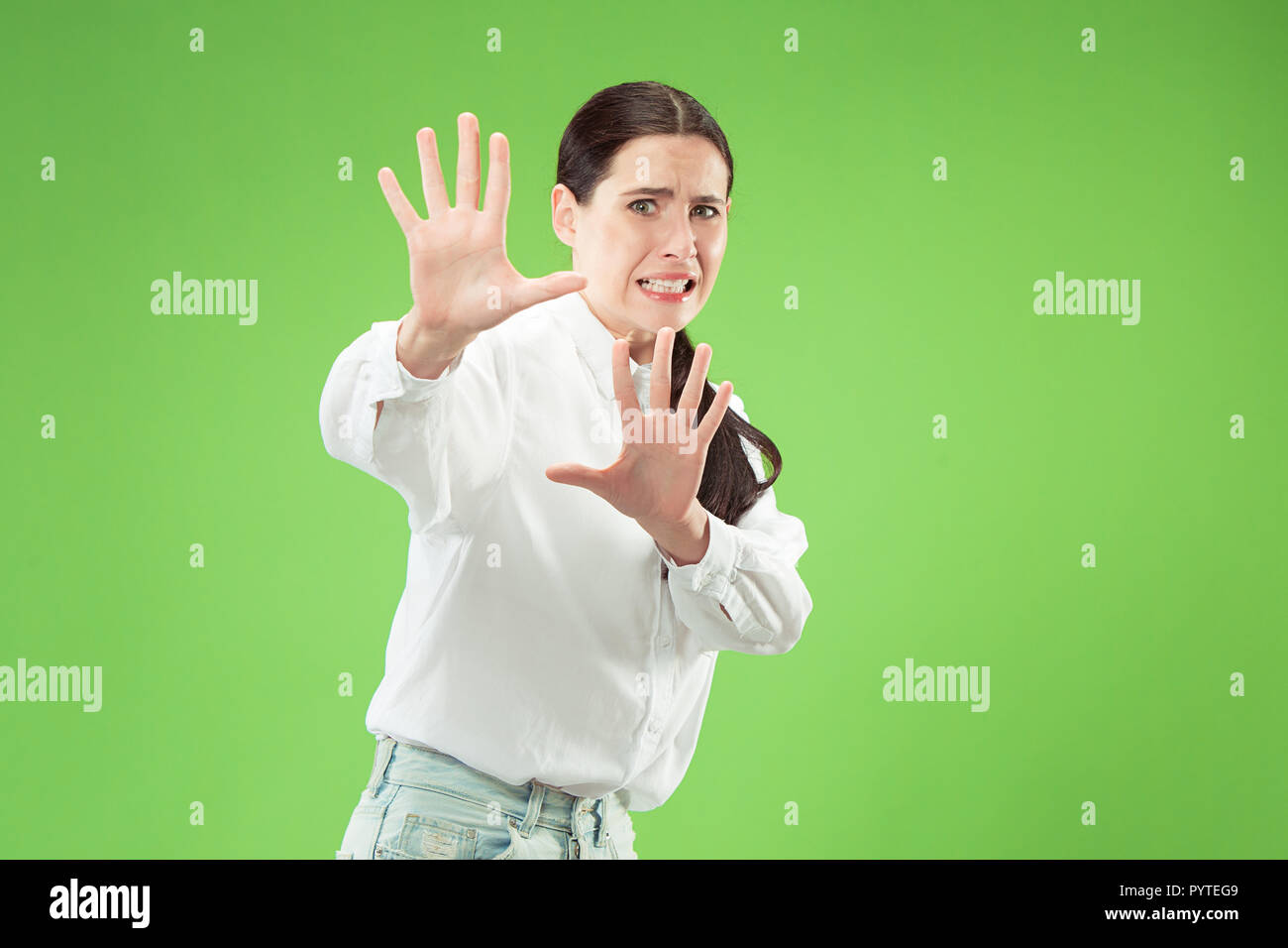 I'm afraid. Fright. Portrait of the scared woman. Business woman ...