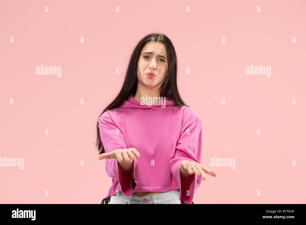 Why is that. Beautiful female half-length portrait isolated on trendy ...