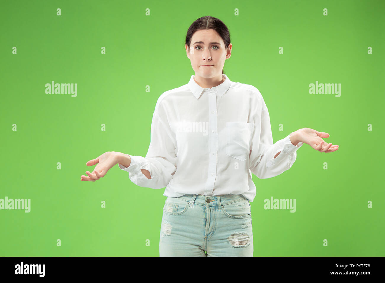 Why is that. Beautiful female half-length portrait isolated on trendy ...