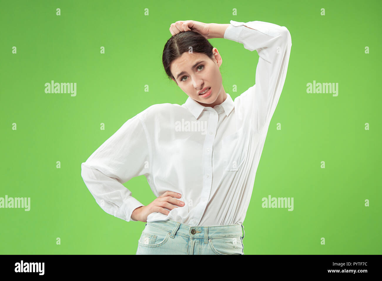 Why is that. Beautiful female half-length portrait isolated on trendy ...