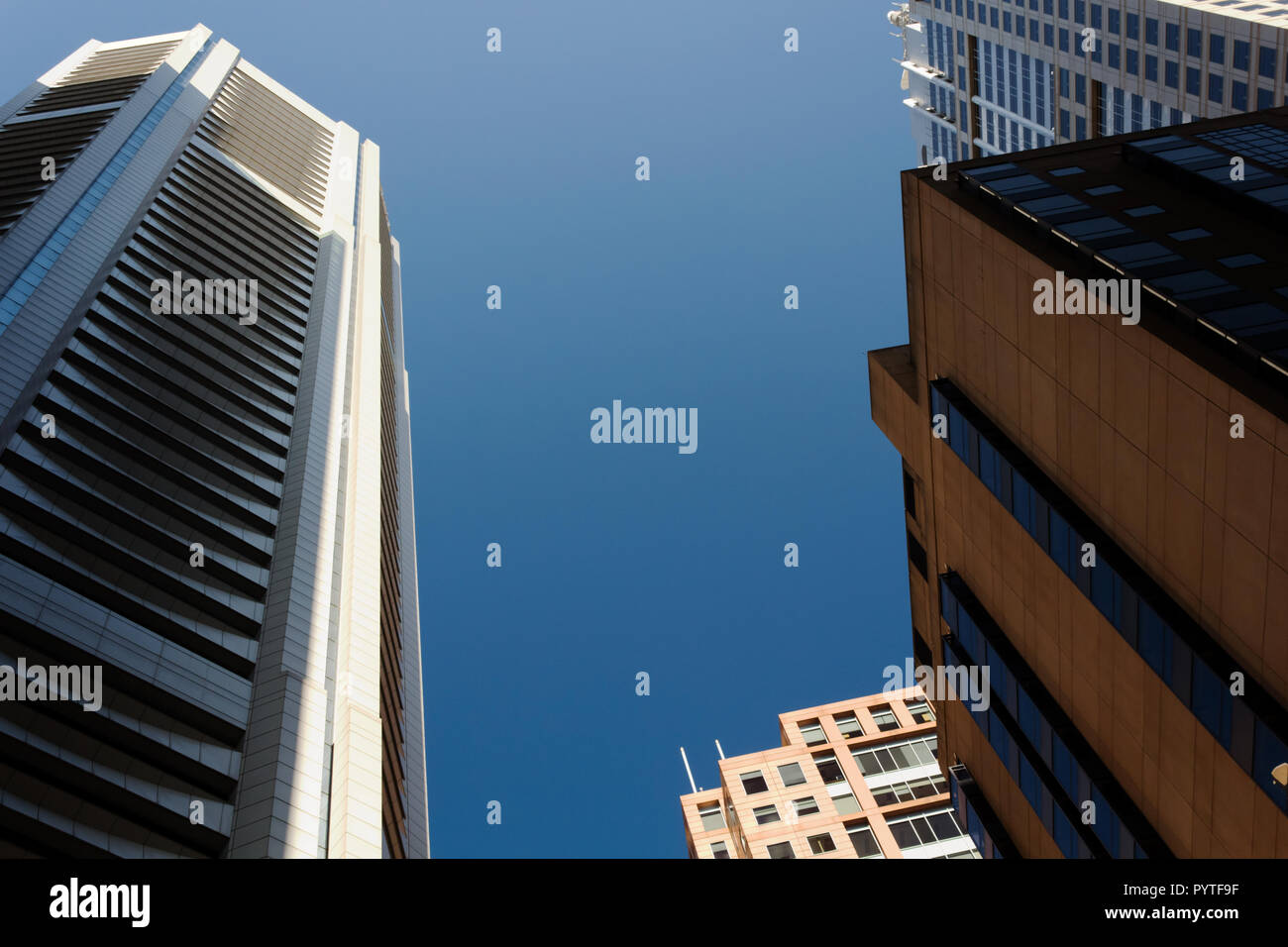 An image of office buildings in the Melbourne CBD taken from ground ...