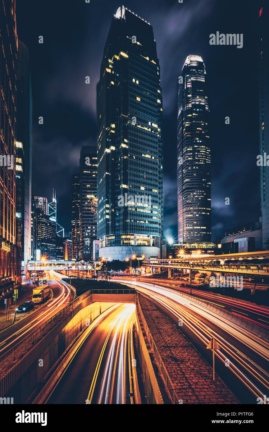 Street traffic in Hong Kong at night Stock Photo - Alamy