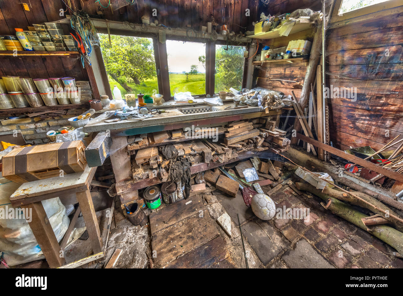 Very messy workbench in a wooden barn a diagnose for compulsive ...
