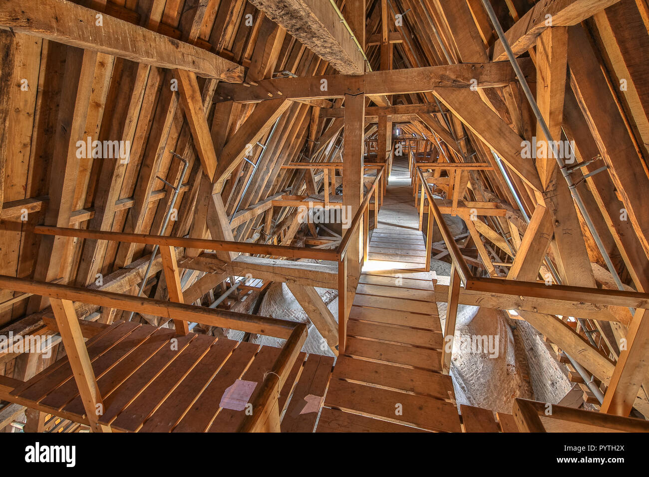 Attic ceiling of an old church with vaulted ceiling from the 16th ...