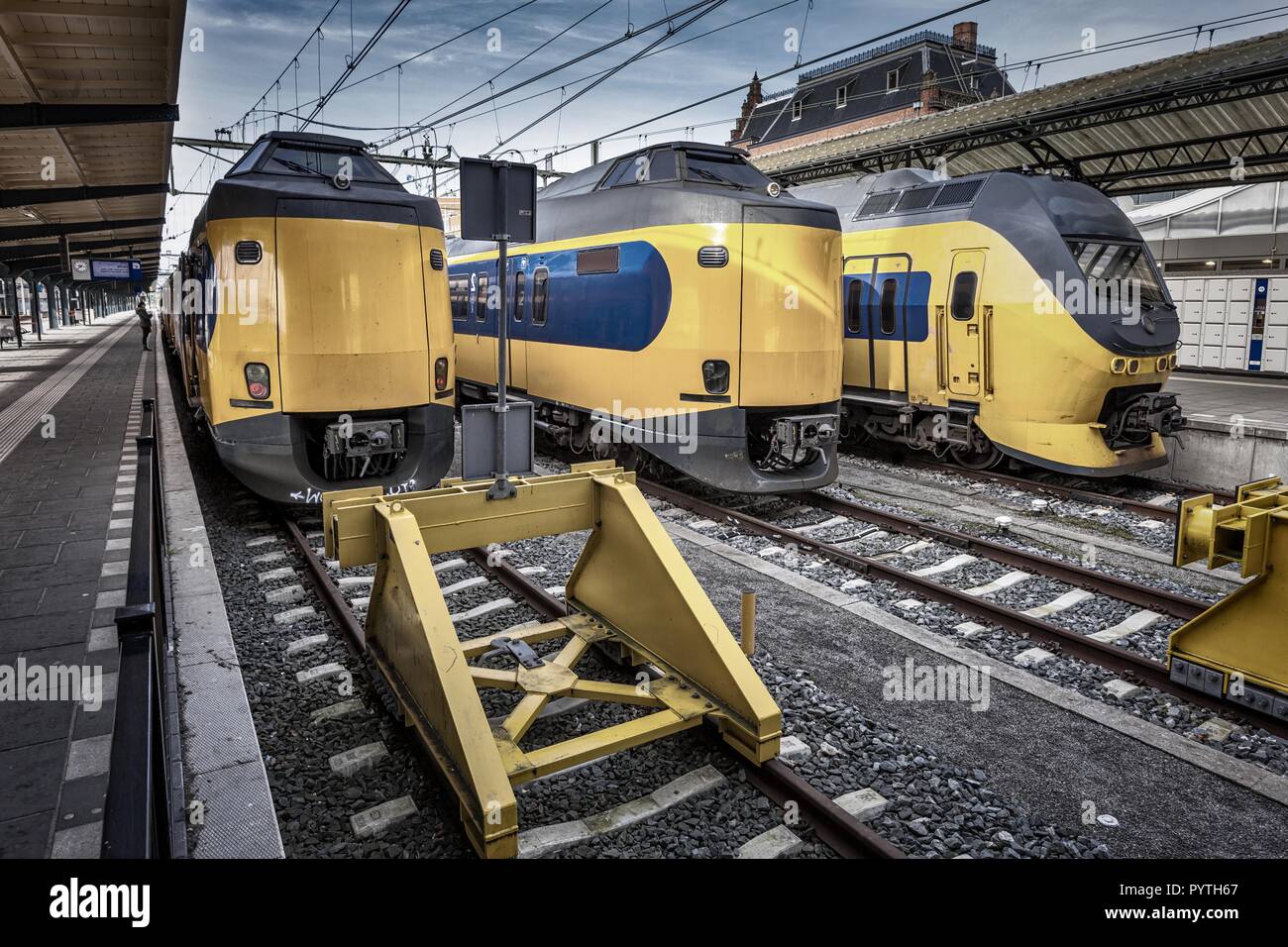 Modern fast intercity trains on Central Station in Groningen waiting at ...