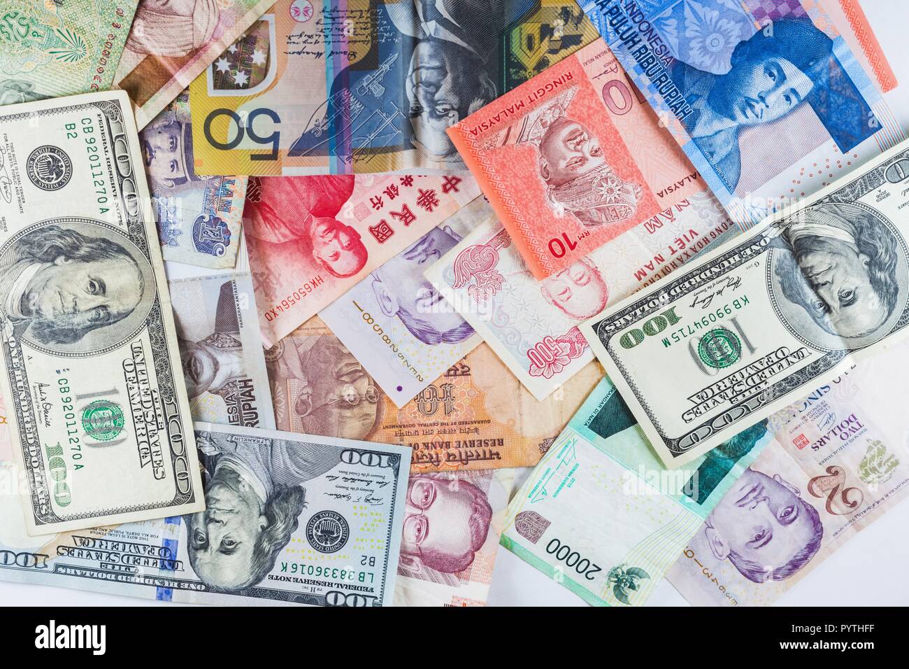 Multiple Currencies banknotes as colorful background showed the global ...