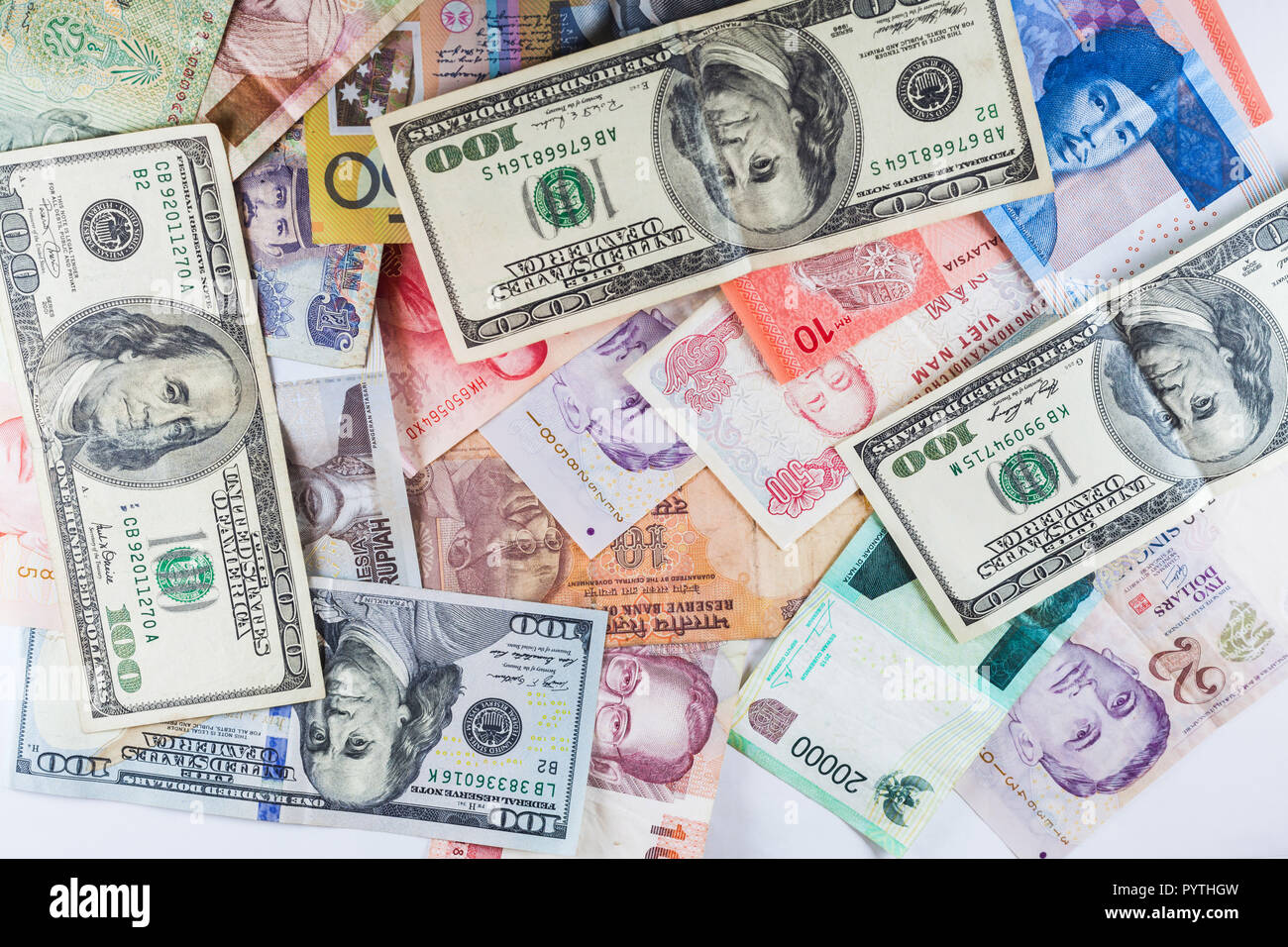 Multiple Currencies banknotes as colorful background showed the global ...