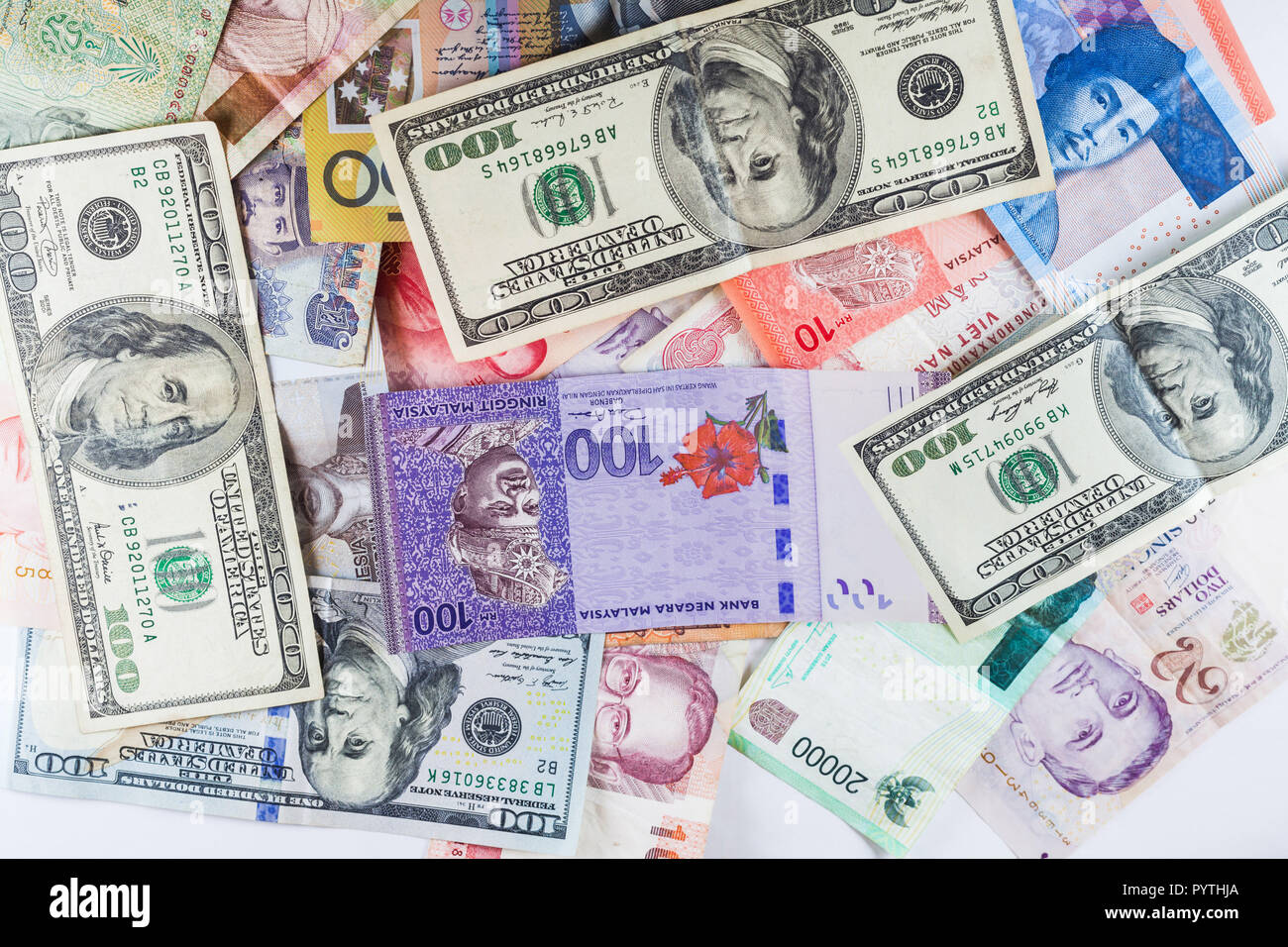 Multiple Currencies banknotes as colorful background showed the global ...
