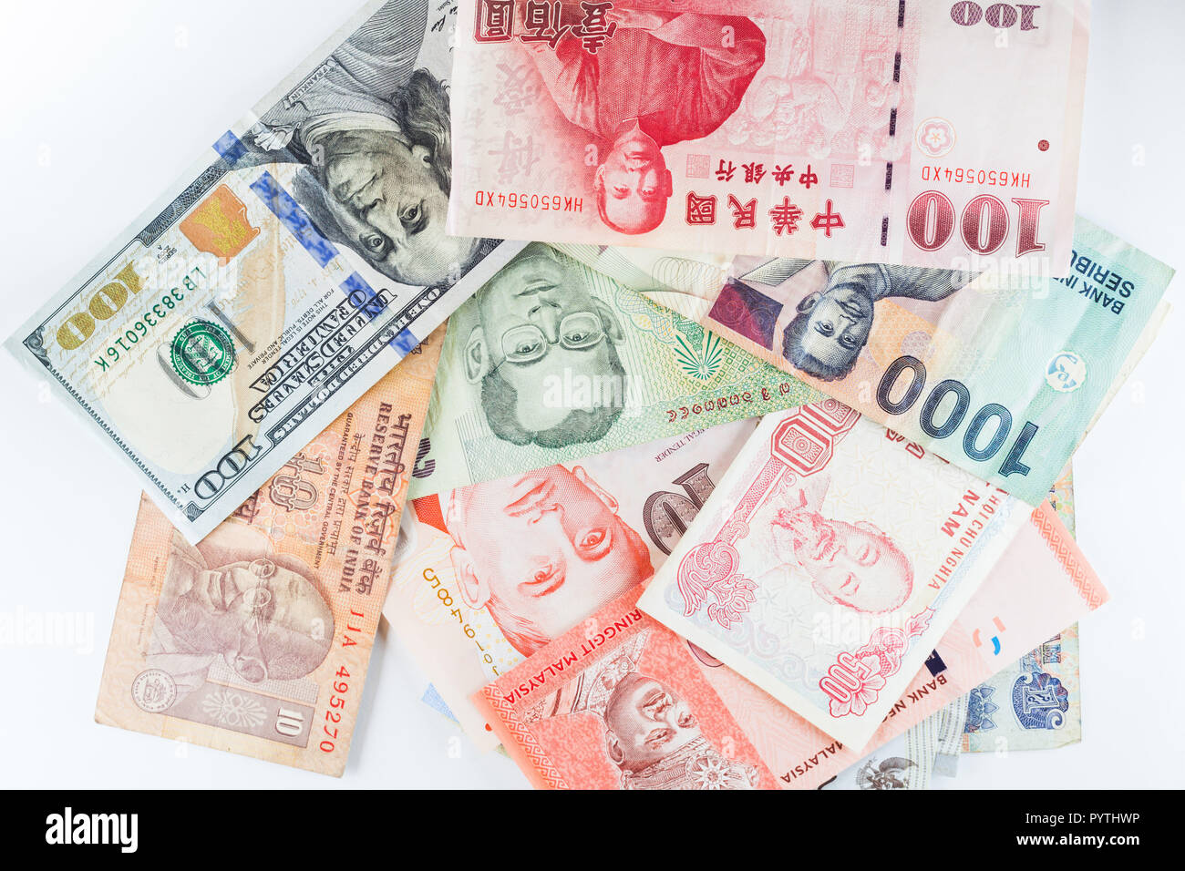 Multiple Currencies banknotes as colorful background showed the global ...