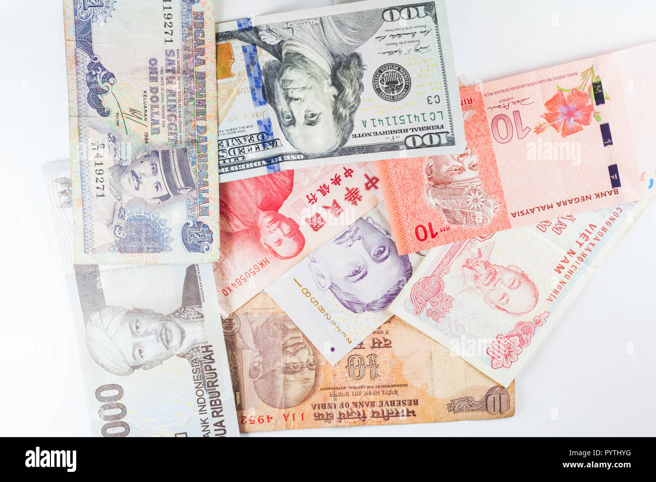 Multiple Currencies banknotes as colorful background showed the global ...