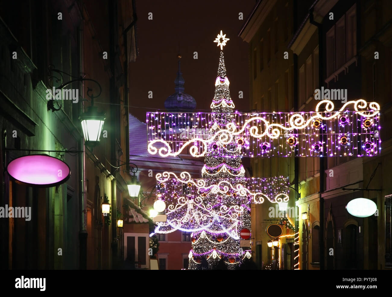 Holiday decorations of Warsaw. Poland Stock Photo - Alamy