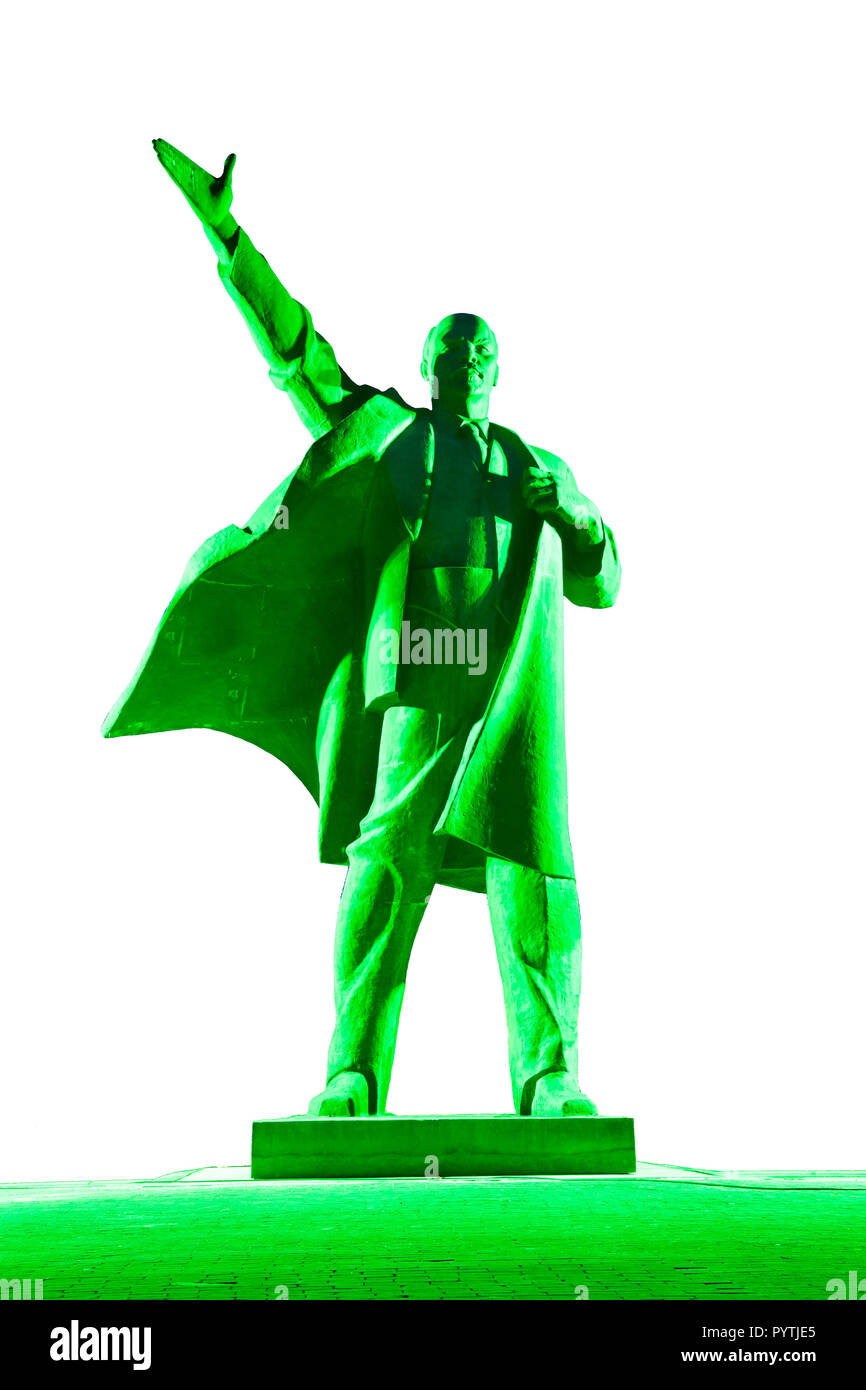 Statue of the Russian Communist Leader Vladimir Lenin in Green Light ...