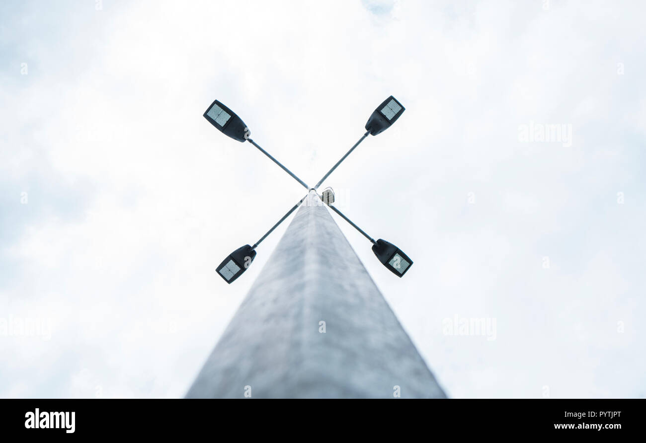 Street light in daytime and blue sky with clouds Stock Photo - Alamy