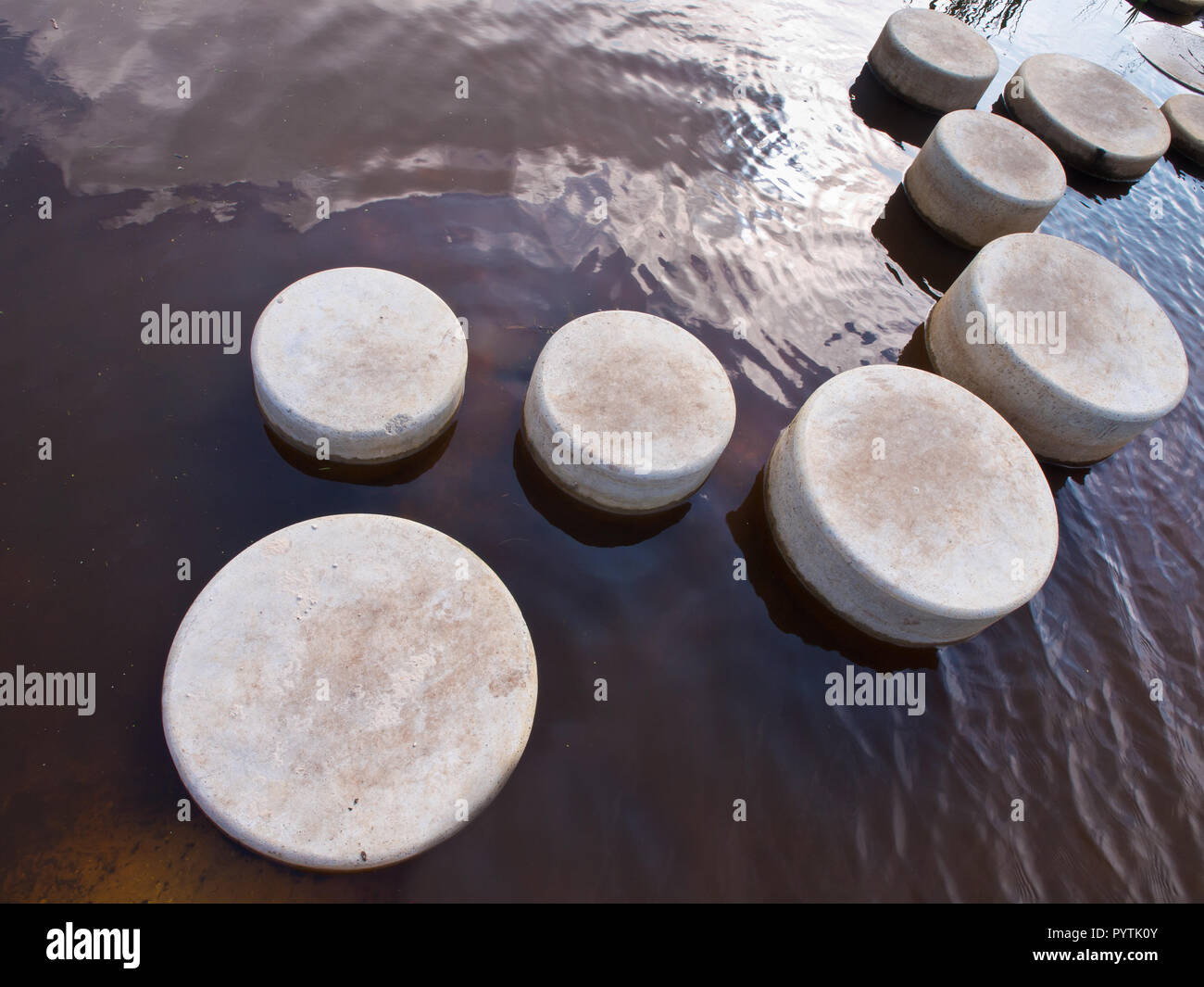 Stepping Stones in Water of a Pond Stock Photo - Alamy