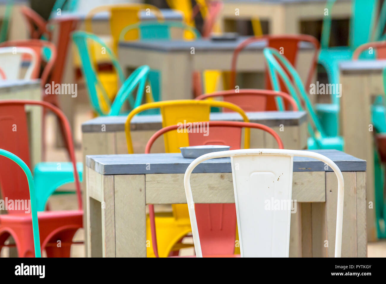 Empty outdoor Restaurant terrace in fancy colors Stock Photo - Alamy