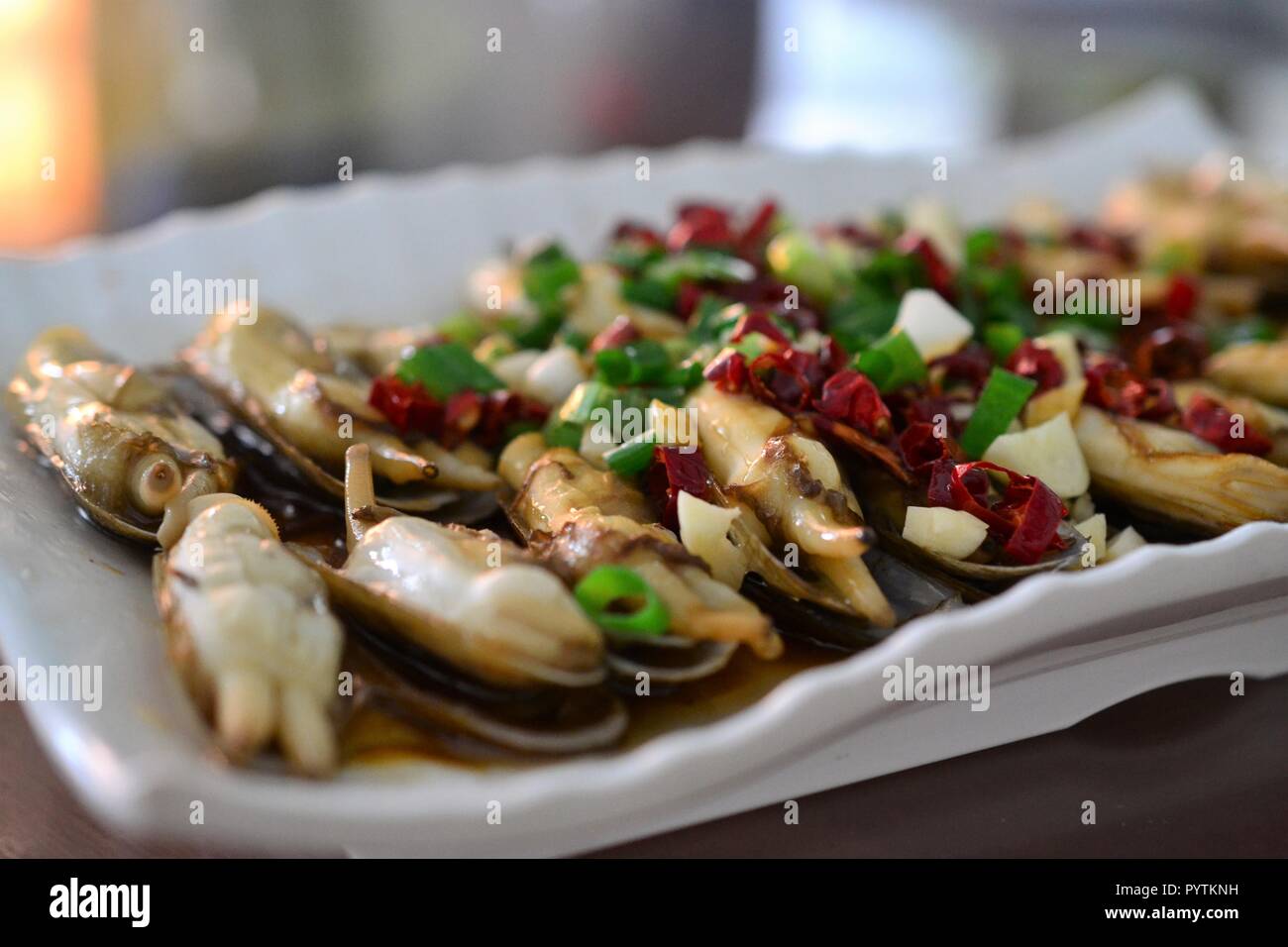 spicy Clams with chili, Chinese style seafood dish, Chinese food Stock ...