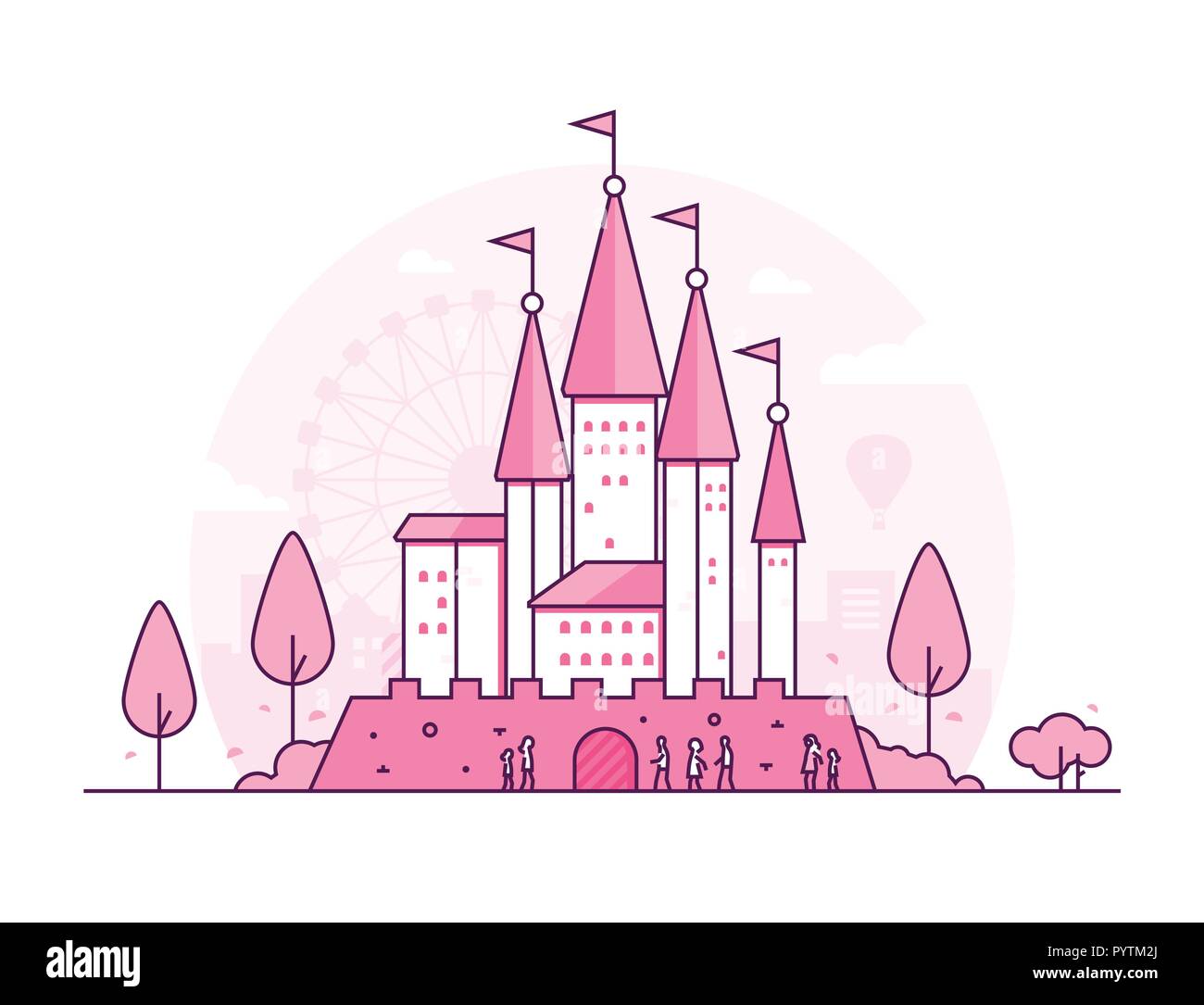 Castle - thin line design style vector illustration Stock Vector Image ...